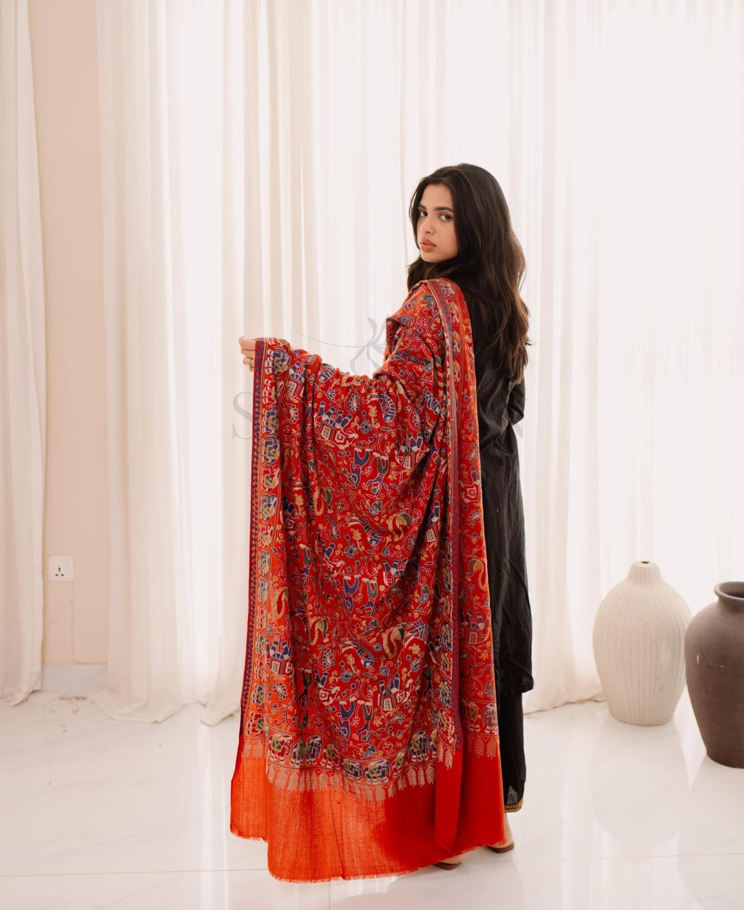 Embroidered Kashmiri Shawl With Elephant & Floral Motifs Handmade Fine ...