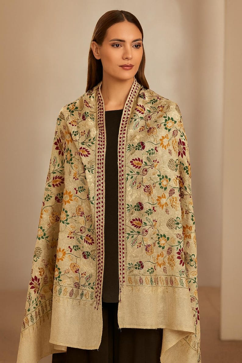 Pakistani Embroidered Pashmina Shawl: Kashmiri Embroidery, Wedding Gift ...