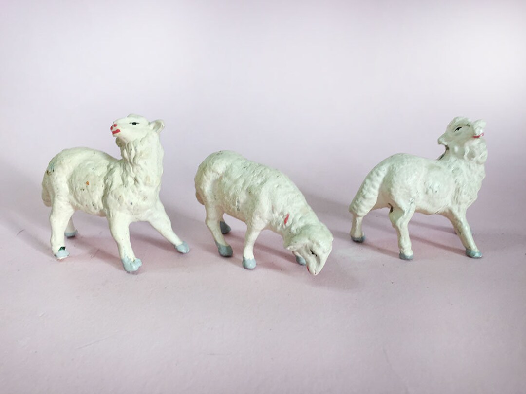 20s Antique Vintage Nativity Créche 3 LAMB (s) Jesus Christmas Display ...