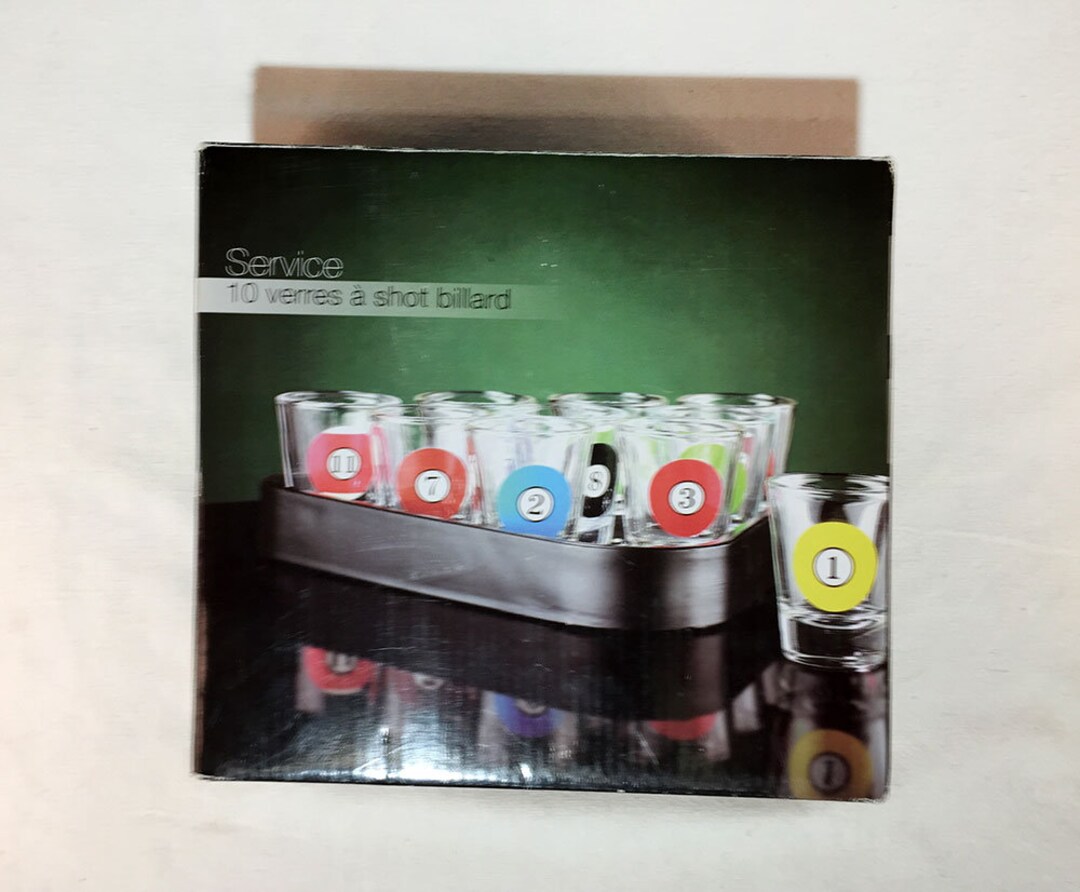 50s/60s Vintage Billiards Pool Bar Home Shot Whisky Glasses Tray FRANCE ...