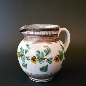 1930s-1940s Vintage SWISS Pottery Artist Arnold ZAHNER RHEINFELDEN Pitcher Flowers Handmade Mid ...
