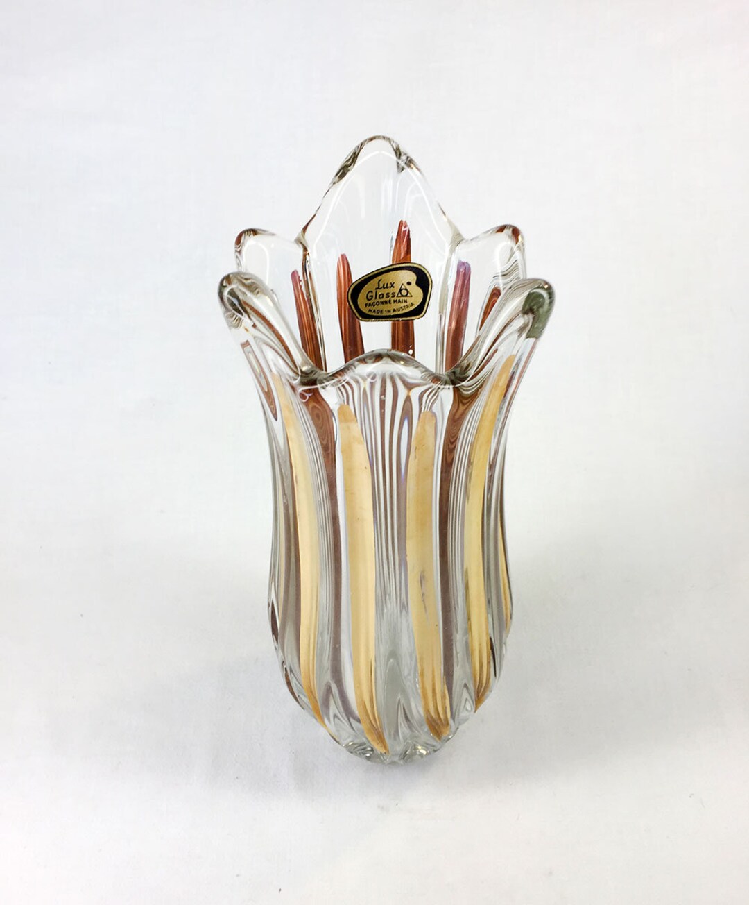 Vintage 40s Austrian Blobby Gold Crystal Glass Splash Vase Art Europe ...