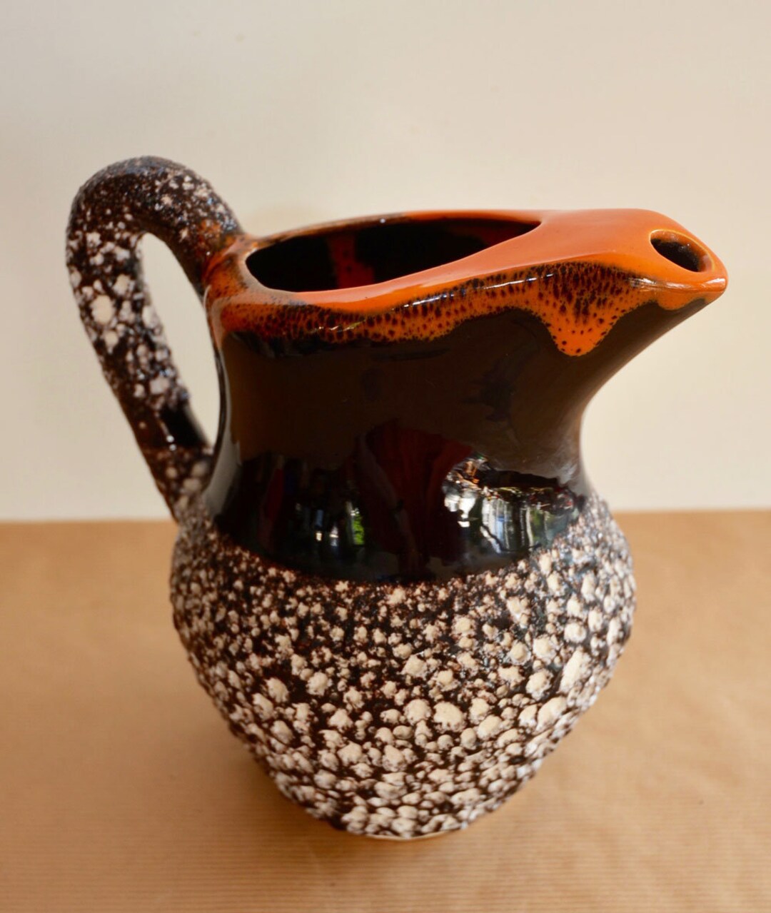50s-60s FRENCH Pottery WINE PITCHER Vintage Crusty Cyclops Fat Lava Mid ...