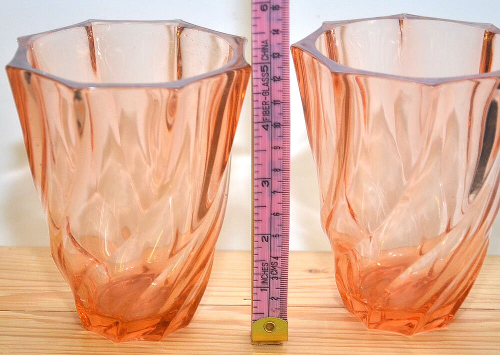 2 FRENCH Marked FRANCE 1930s VASES Art Deco Pink Glass Streamline ...