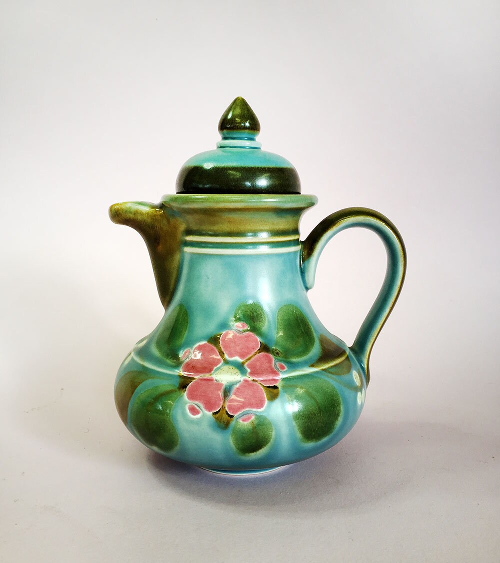 GARMISCH 1960s German Pottery Art Deco Hibiscus TEAPOT Covered Pitcher ...