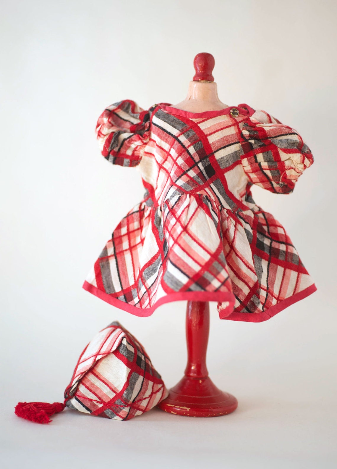 Authentic Antique 1930s Bleuette Doll Tartan Dress Hat Set Billyboy ...