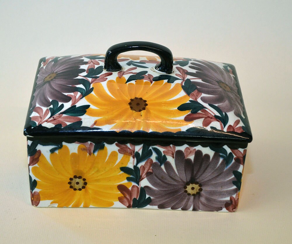Spritzdekor HANDPAINTED Art Deco Flowers German Pottery ZEISEL ...