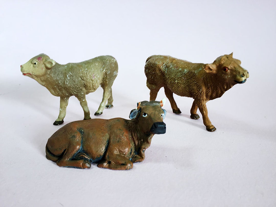 1920s Antique Vintage Nativity Créche 1 LAMB (s) 2 Cow (2) Jesus ...
