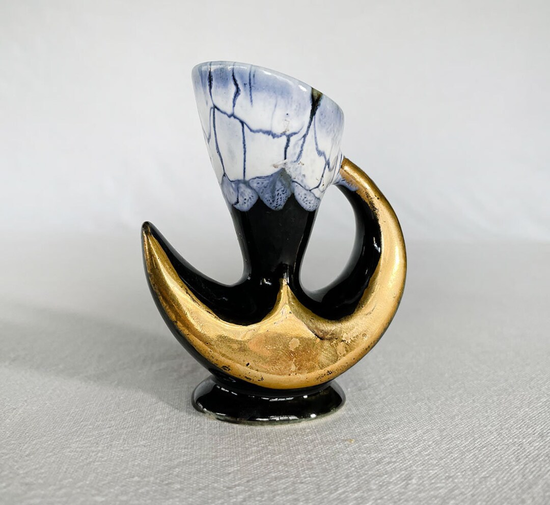 1950s-60s FRENCH POTTERY Vintage Antique Fat Lava Drippy GOLD Mid ...