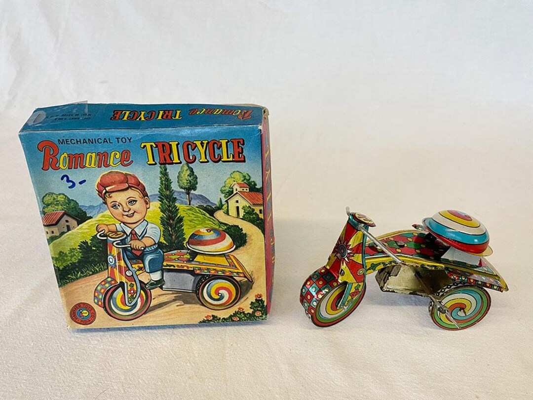 Vintage Antique Bicycle Hammer Toys India ROMANCE TRICYCLE TIN Friction ...