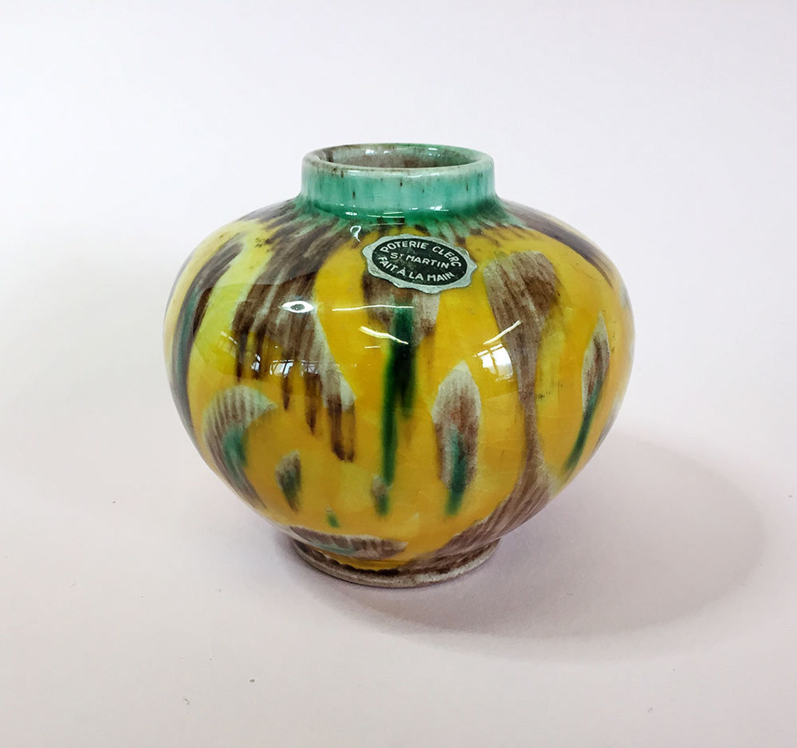50s/60s St Martin Clerc FRENCH POTTERY Vintage Antique Glossy Fat Lava ...