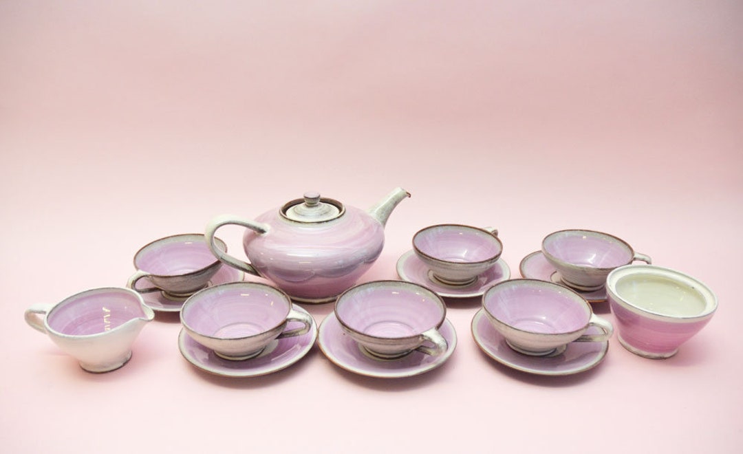 1920s-1940s Vintage SWISS Pottery Art Deco Artist Arnold ZAHNER RHEINFELDEN Teaset Violet Grey ...