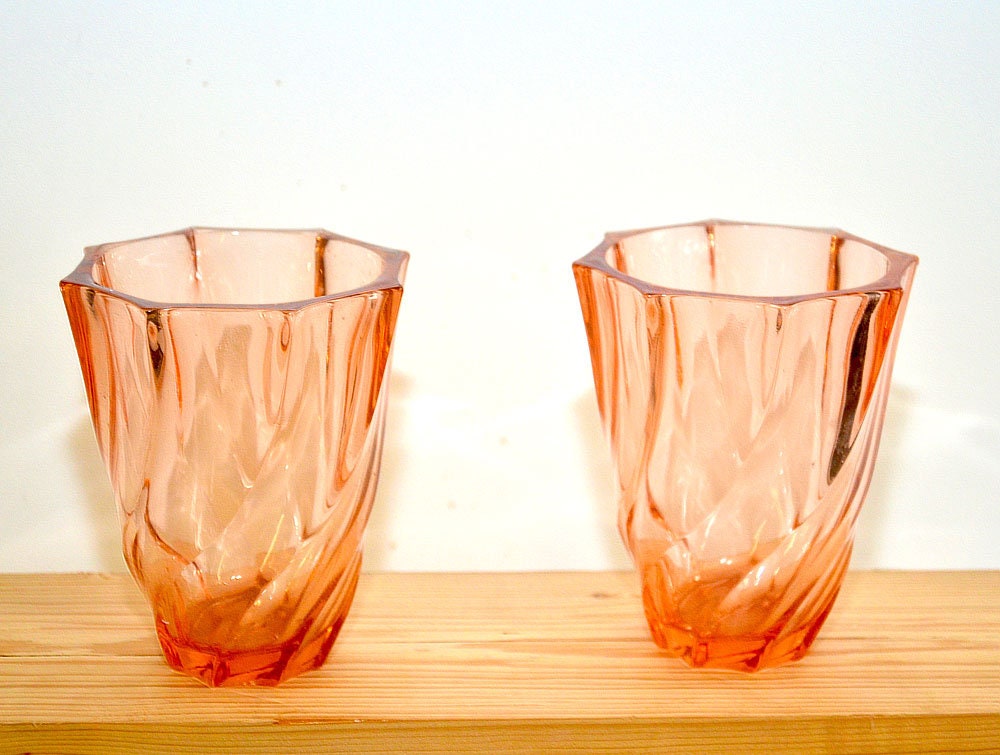 2 FRENCH Marked FRANCE 1930s VASES Art Deco Pink Glass Streamline ...