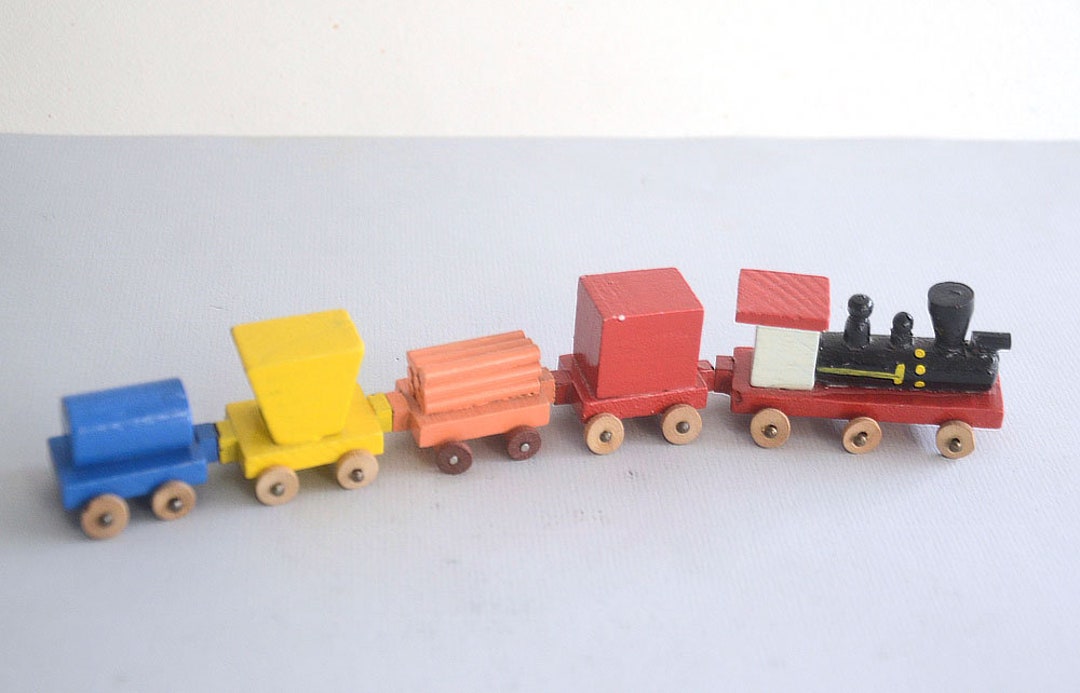 1930s-50s Vintage Antique Art Deco Wood Toy TRAIN SET Handmade Mid ...