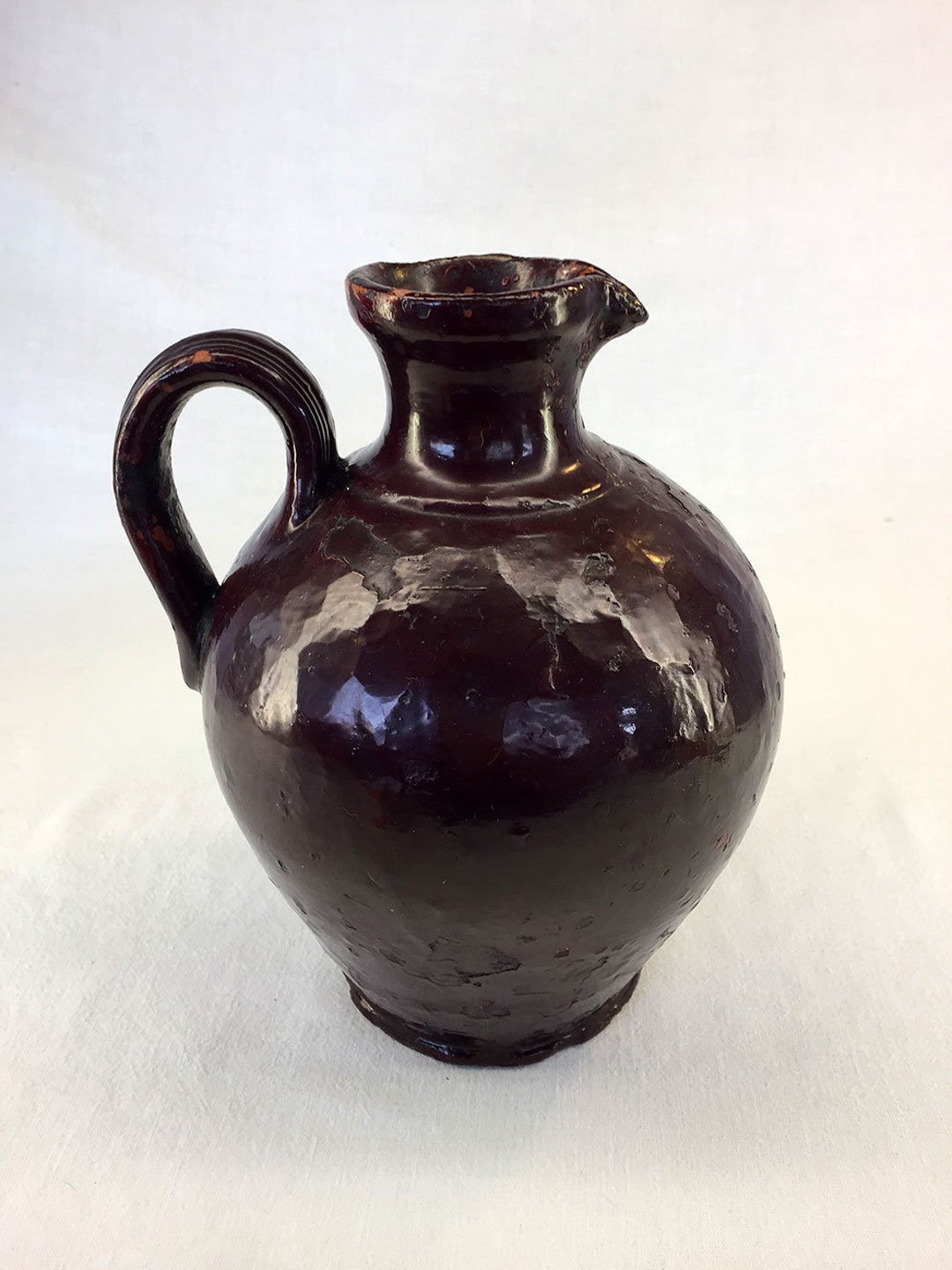 19th-century Vintage ANTIQUE SWISS Wine Pottery JUG Folk Art Handarbeit ...