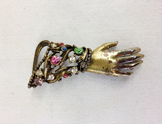 Vintage Antique 1940-50s Surrealist Hand Gauntlet Glo… - Gem