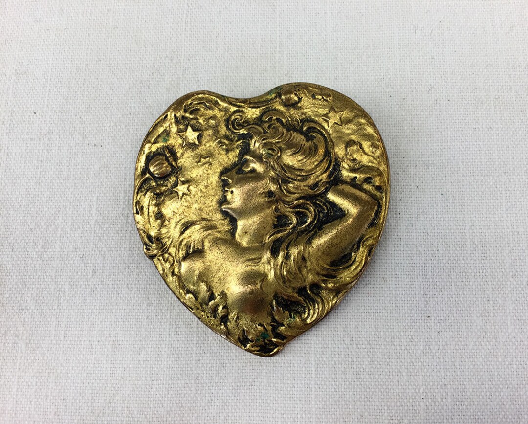 Gilded Heart Alphonse Mucha-style Vintage Antique Authentic 1910s-20s ...