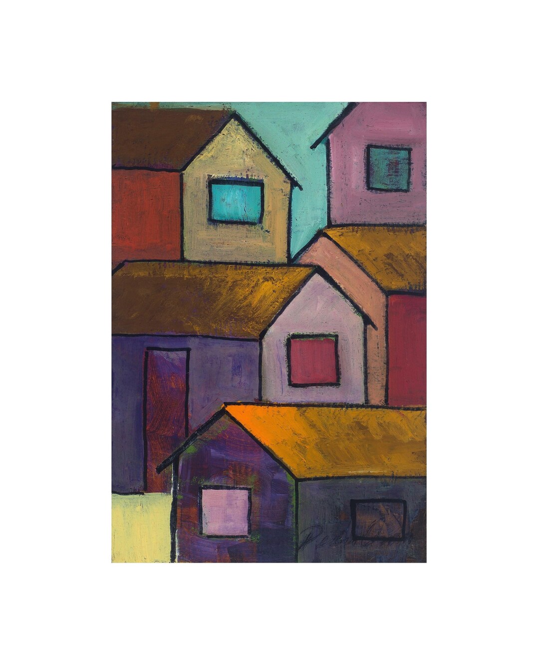 Handmade Art Print - "looking Back" - Colorful Houses - High Quality ...
