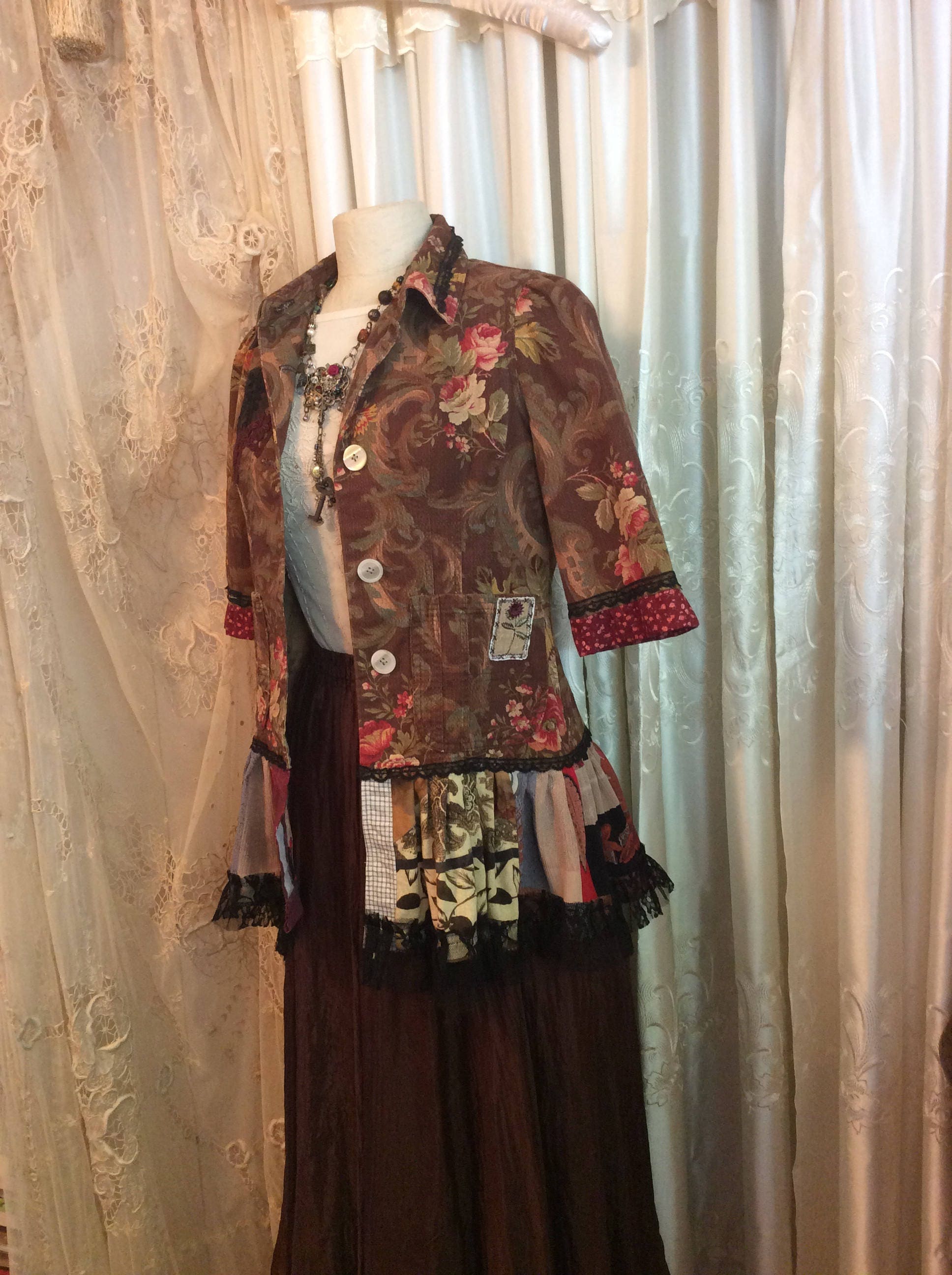 Brown Bohemian Jacket bohemian chic earth tones refashioned | Etsy