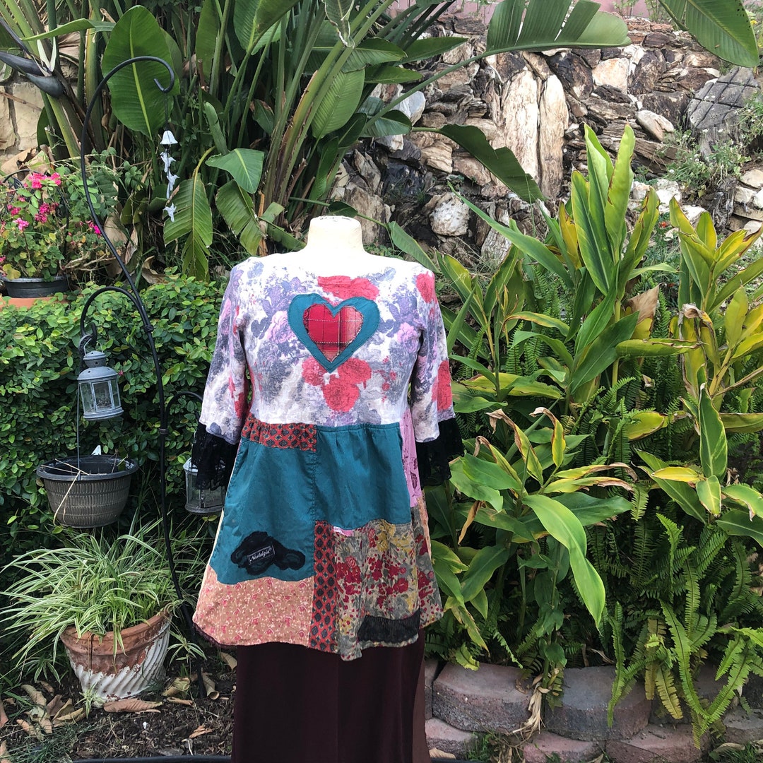 Patchwork Wool Sweater With Heart Shape Patch LARGE - Etsy