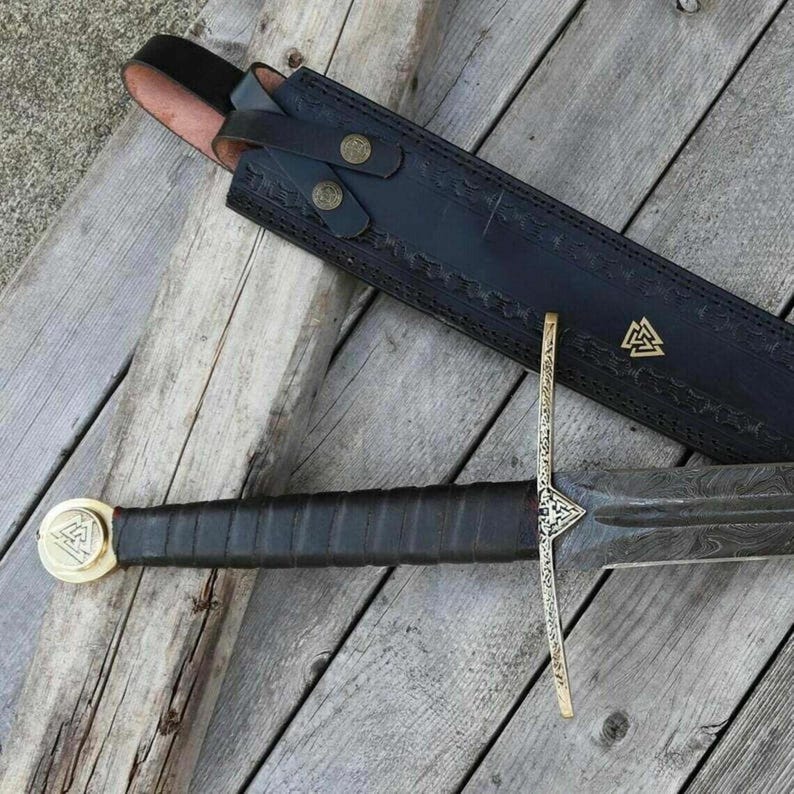 Hand-forged Damascus Viking Long Sword – Leather Grip, Cosplay Prop - Etsy