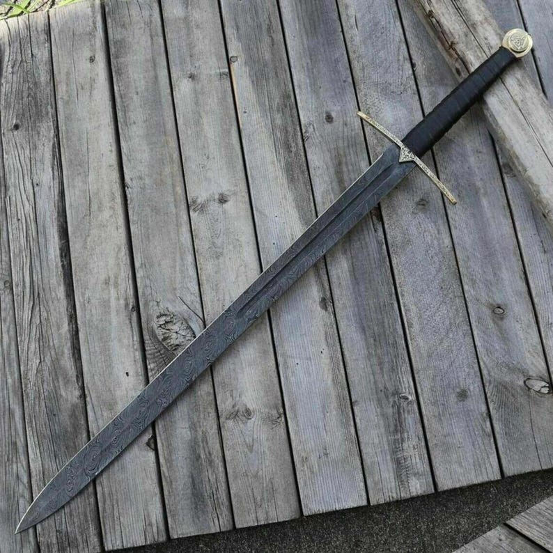 Hand-forged Damascus Viking Long Sword – Leather Grip, Cosplay Prop - Etsy