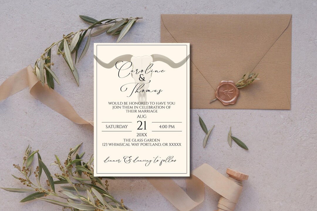 Rustic Western Wedding Invitation Template: Editable Cowboy Invite (5x7 ...