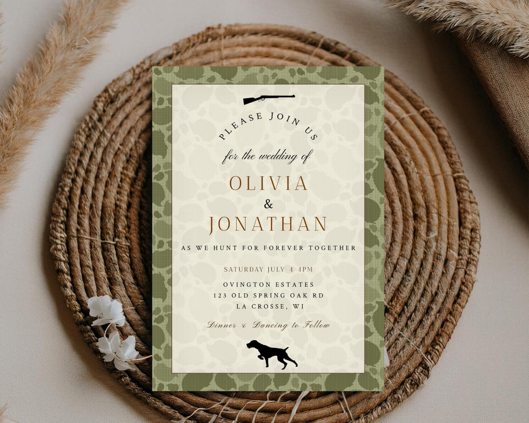 The Hunt is Over Camo Wedding Invitation Template | Retro 90s Editable ...