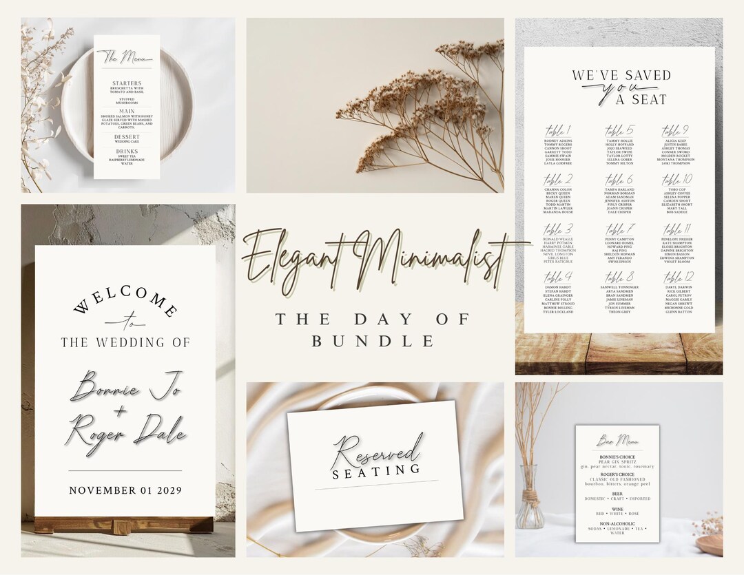 Wedding Day of Signage Bundle | Welcome, Seating Chart, Programs, Menus ...