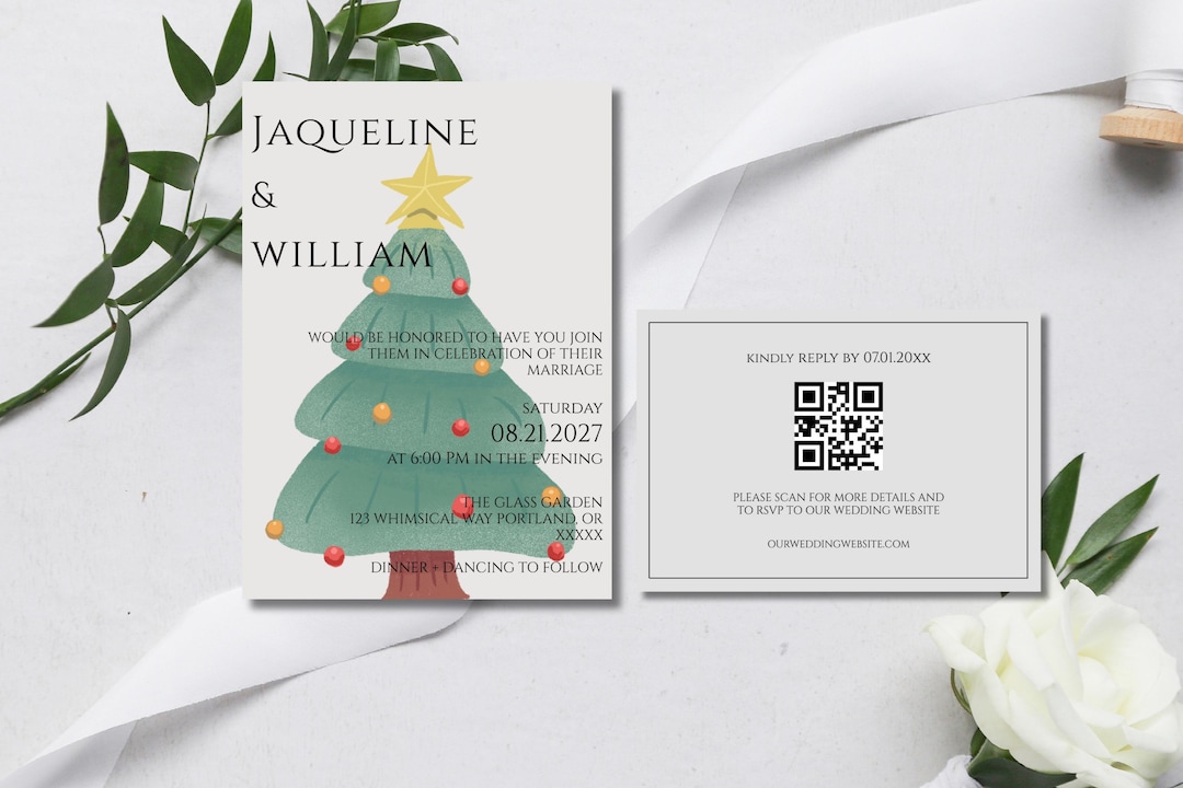Christmas Tree Wedding Invitation Set: Gray Winter Design (templett ...