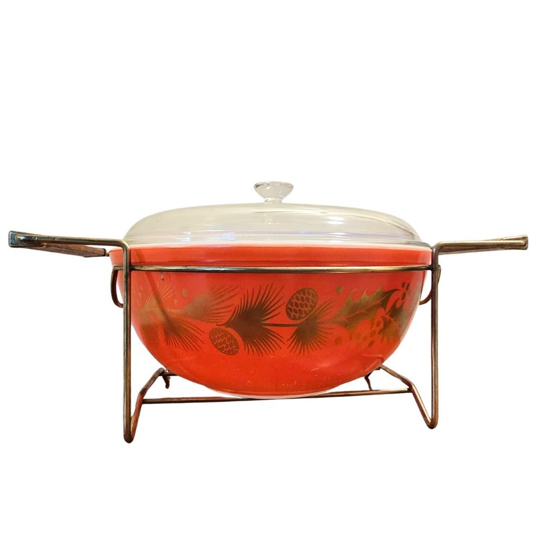 Vintage Pyrex 'golden Leaf' Bowl With Cradle & Lid - Etsy