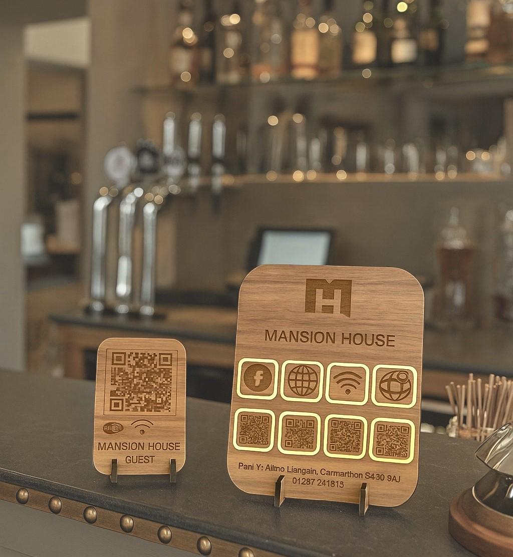 Wooden QR Code Information Plaque With Stand and Optional Wifi Key Tags ...