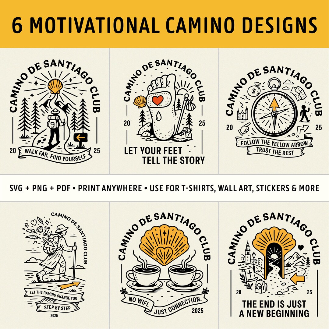 Camino De Santiago SVG Set: Pilgrim Quotes, Yellow Arrow & Shell ...