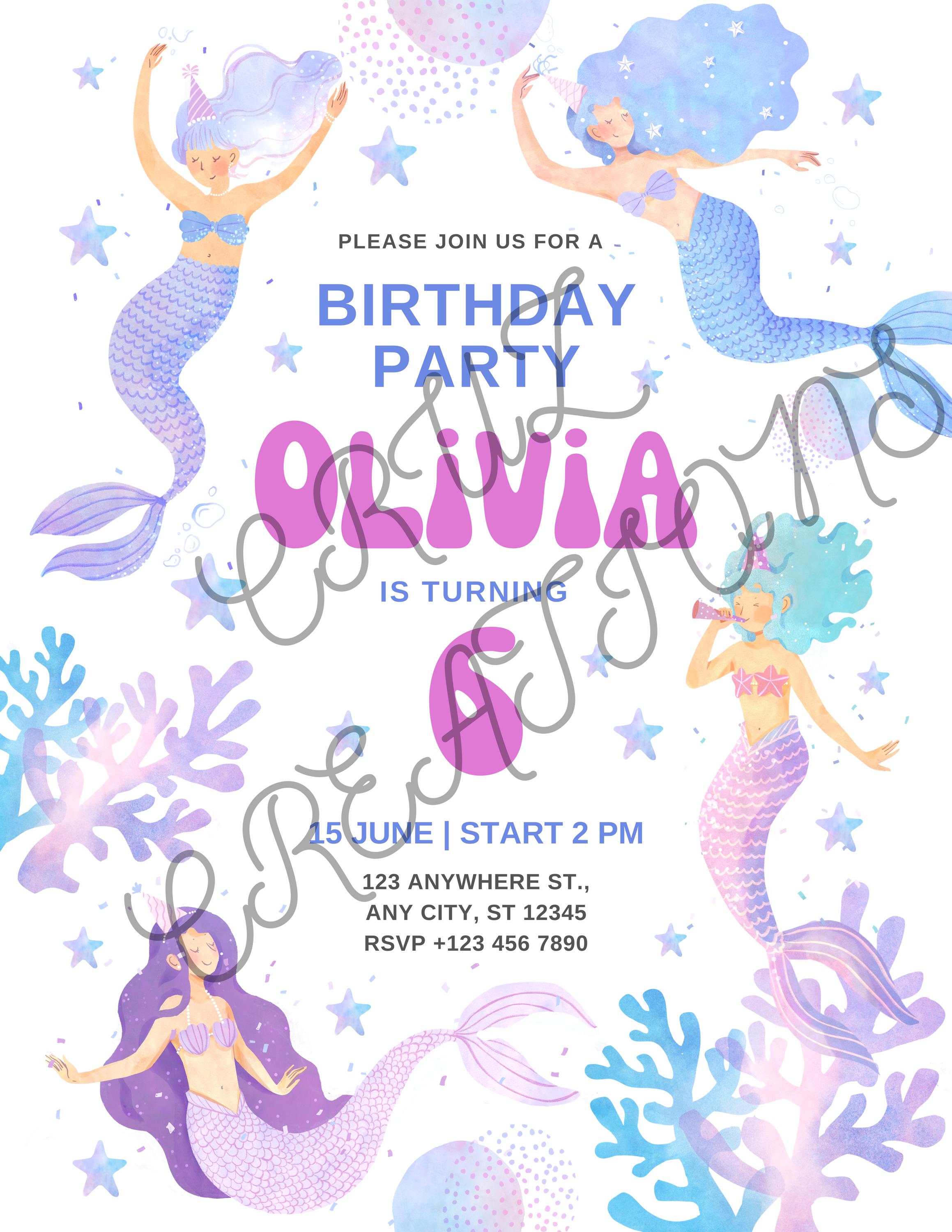 Mermaid Birthday Invitation Template, Magical Mermaid Party Invite ...