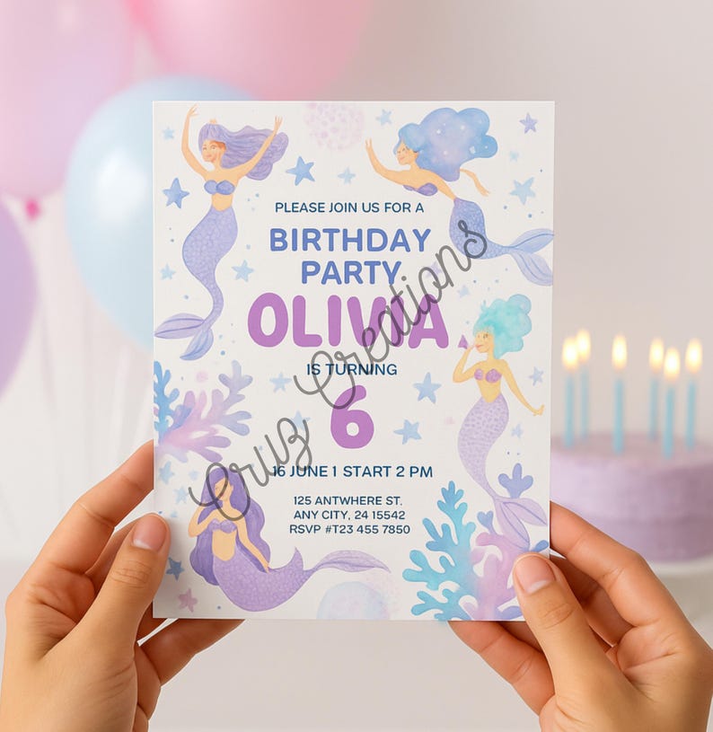 Mermaid Birthday Invitation Template, Magical Mermaid Party Invite ...