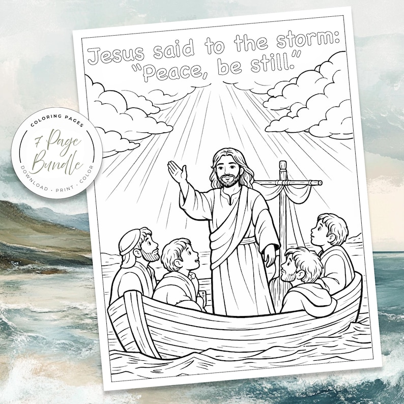 Jesus Calms the Storm Coloring Pages | Sunday School Activity (digital ...