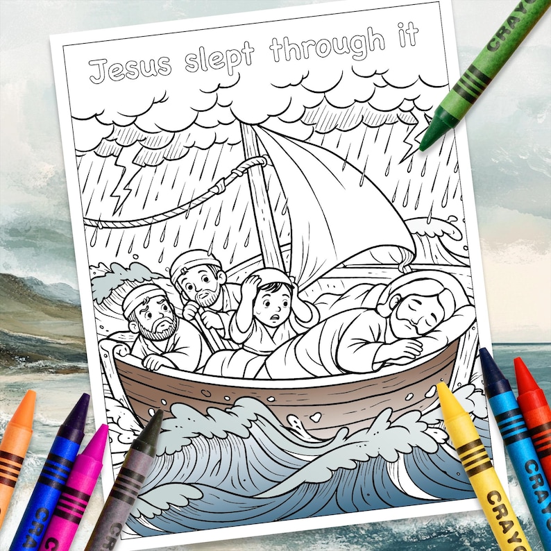 Jesus Calms the Storm Coloring Pages | Sunday School Activity (digital ...