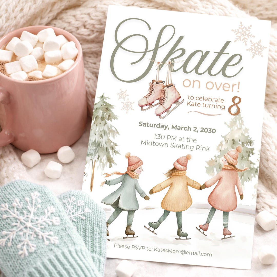 Ice Skating Birthday Invitation | Winter Skate Party, Editable CANVA Template - Etsy