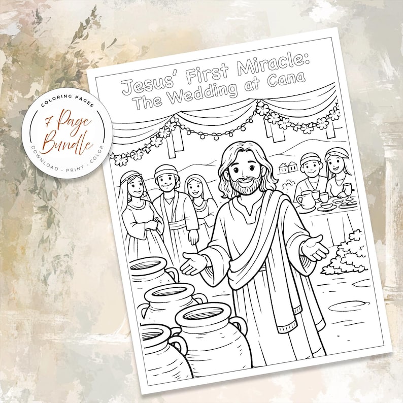 Wedding at Cana Coloring Pages | Bible Story Activity (digital Download ...