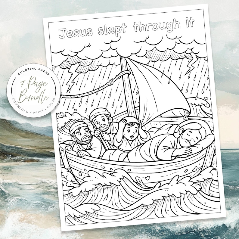 Jesus Calms the Storm Coloring Pages | Sunday School Activity (digital ...