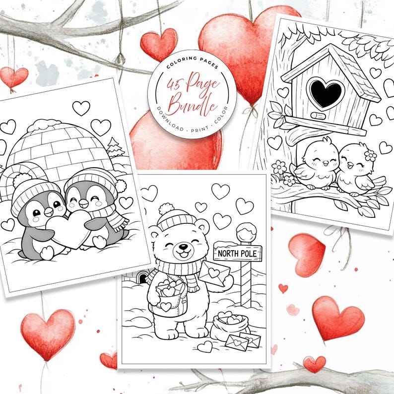 Valentine's Coloring Pages, Valentine's Day Coloring Book, Valentine ...