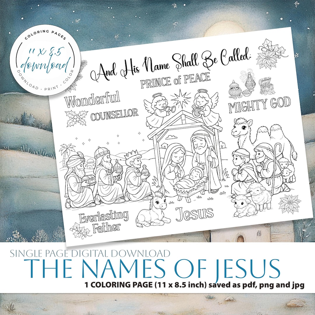 Names of Jesus Coloring Page, Advent Bible Story (digital Download ...
