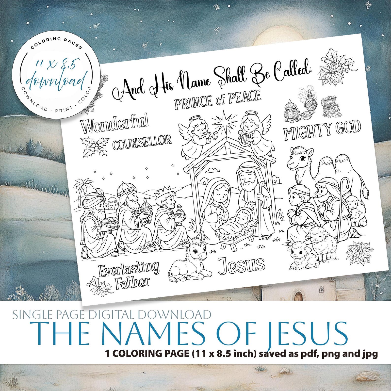 Names of Jesus Coloring Page, Advent Bible Story (digital Download ...