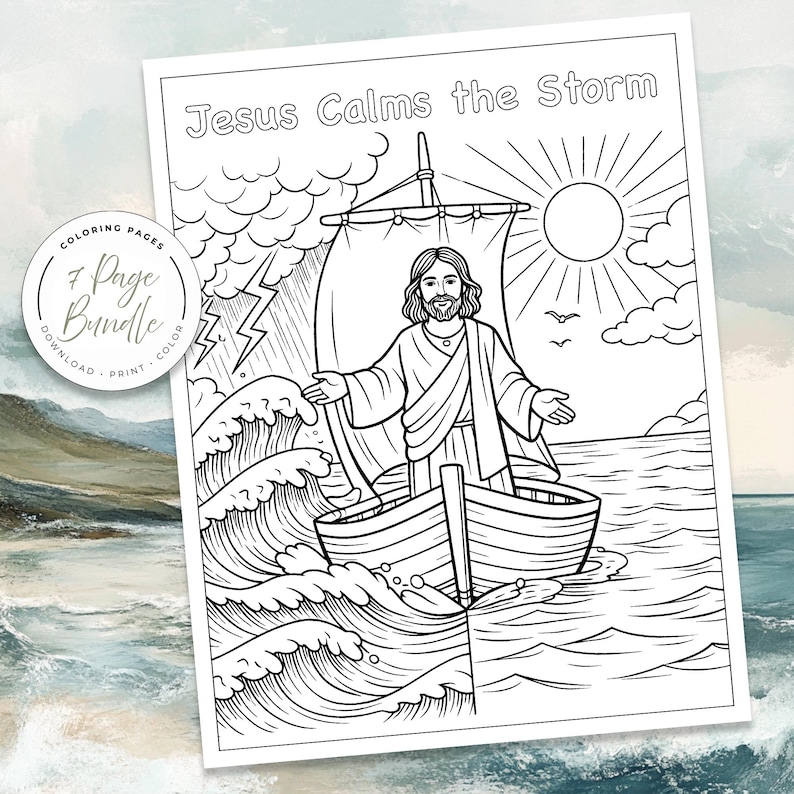 Jesus Calms the Storm Coloring Pages | Sunday School Activity (digital ...