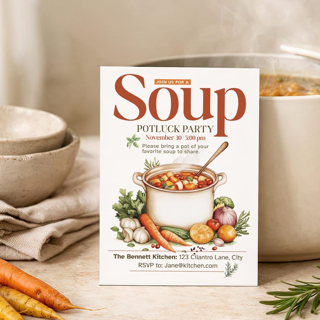 Soup Cook-off Invitation Template | Editable Potluck Dinner (canva ...