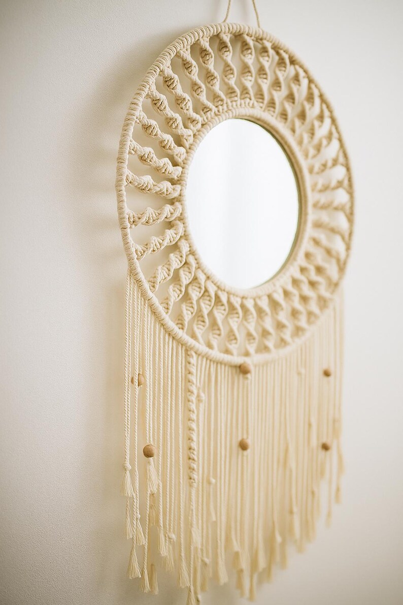 Macrame Mirror Wall Hanging - Boho Round Wall Decor - Handmade Natural Fiber Art - Bohemian ...