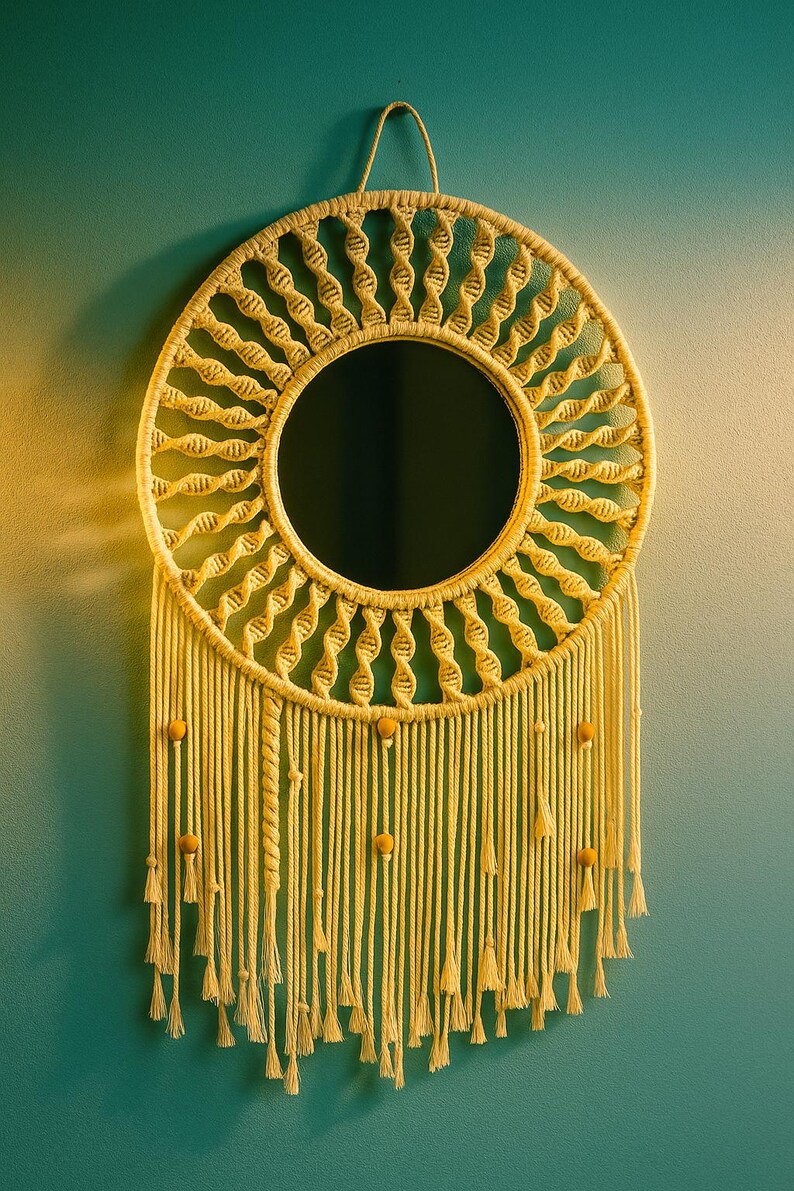 Macrame Mirror Wall Hanging - Boho Round Wall Decor - Handmade Natural Fiber Art - Bohemian ...