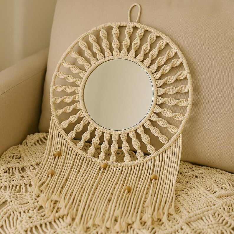 Macrame Mirror Wall Hanging - Boho Round Wall Decor - Handmade Natural Fiber Art - Bohemian ...
