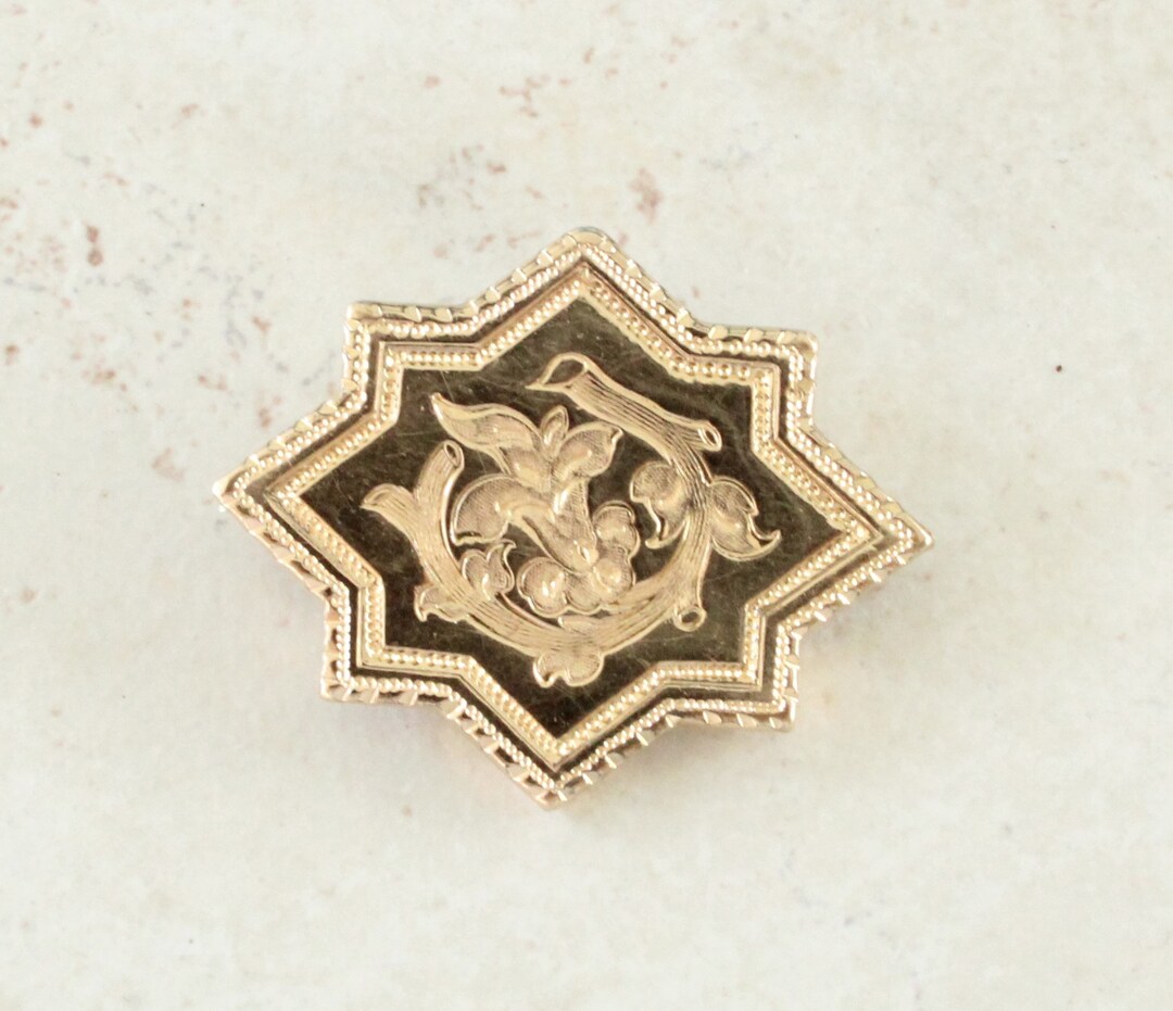Victorian Style Brooch Pendant Gold Filled Top Floral Motif Star Shape ...