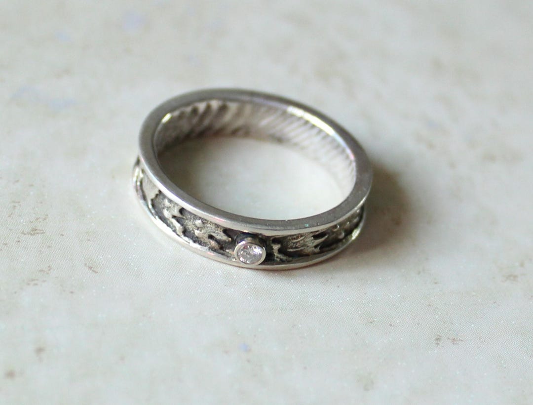 Sterling Silver Wedding Band Cuttlebone Cast With Diamond Hand Made ...